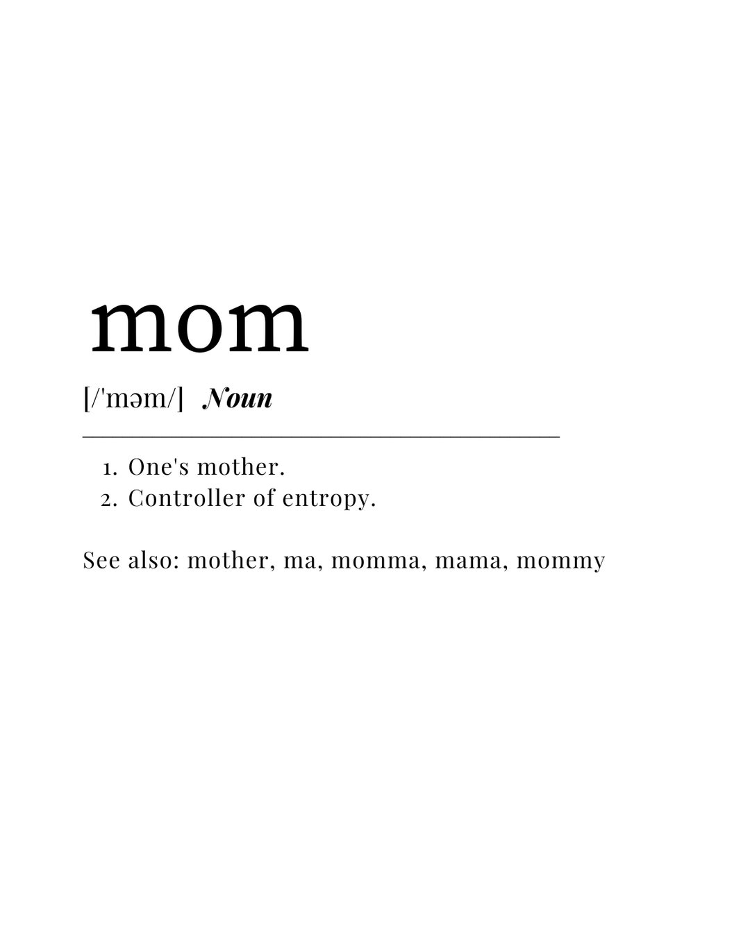 Mom Definition Funny Wall Art Printable Download Entropy Mother's Day ...