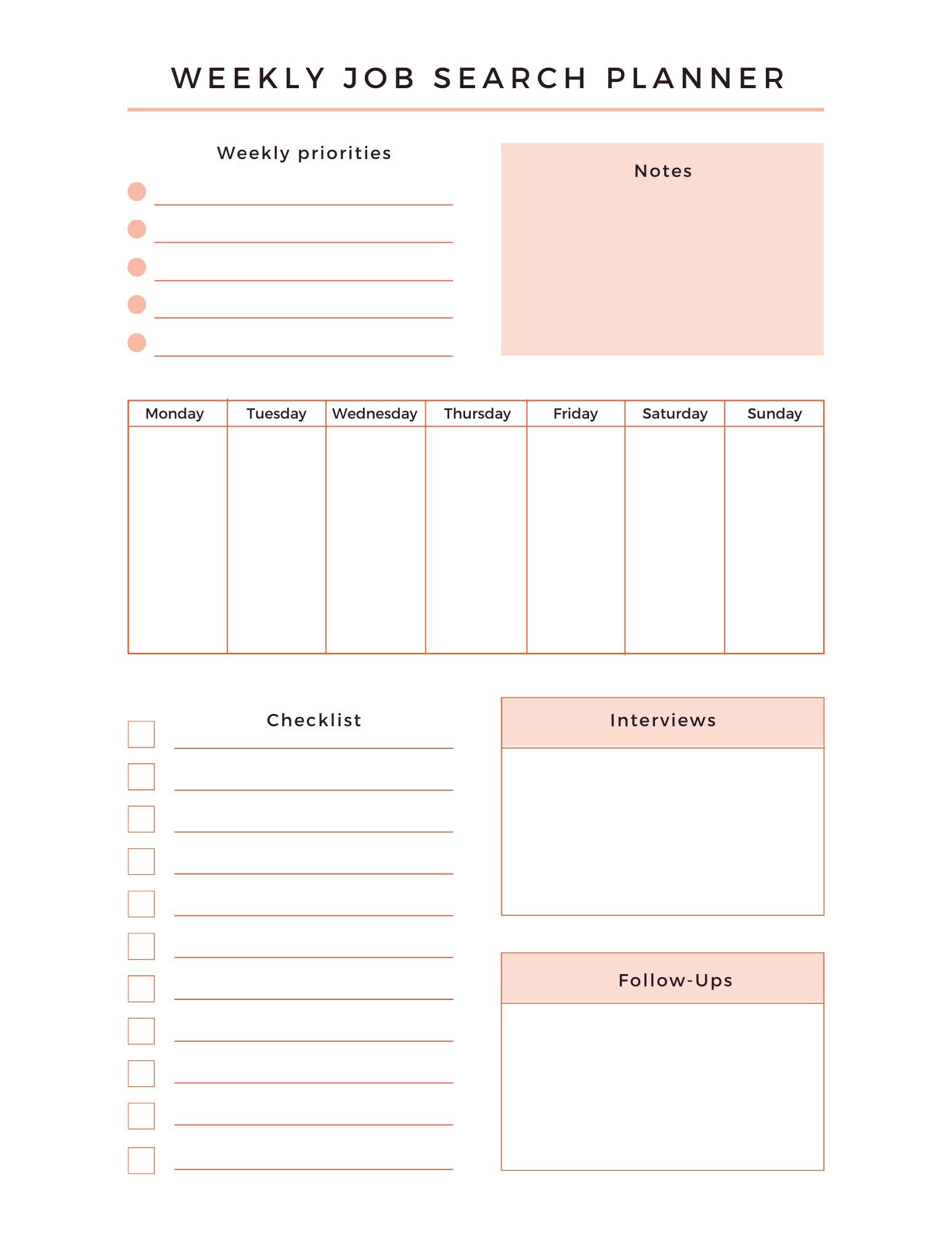 Weekly Job Search Planner - Etsy