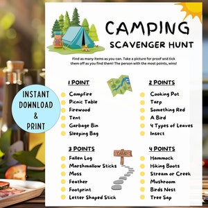 Camping Scavenger Hunt Game: Kids Summer Activity (PDF Printable) - Etsy