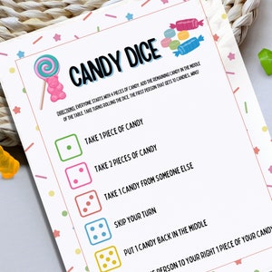 Candy Dice Game, Printable Party Games for Birthdays, Kids Birthday ...