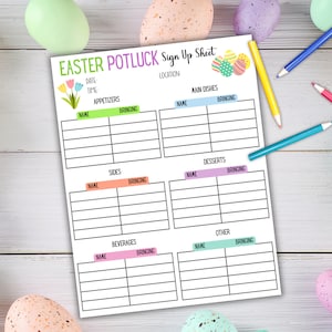 Easter Potluck Sign up Sheet: Church Dinner List (digital Download) - Etsy