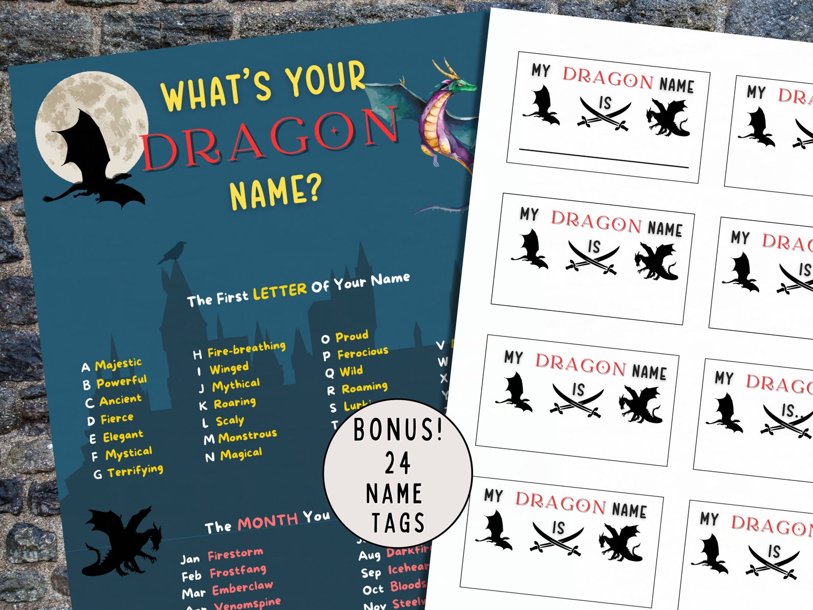 Dragon Name Game: Kids Birthday Party Activity PDF Download - Etsy