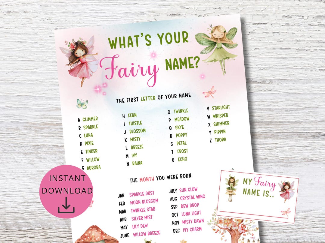 Fairy Name Game: Printable Birthday Party Activity (PDF Download) - Etsy