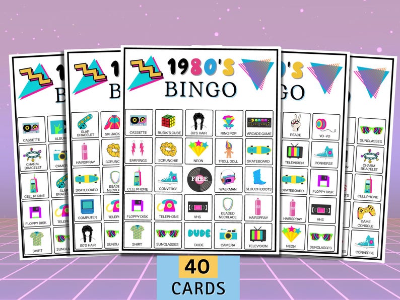 1980's Bingo, Adult Birthday Games, 40th Birthday Games, 1980's Games ...
