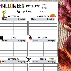Halloween Potluck Sign up Sheet: Printable Party Food List (PDF ...