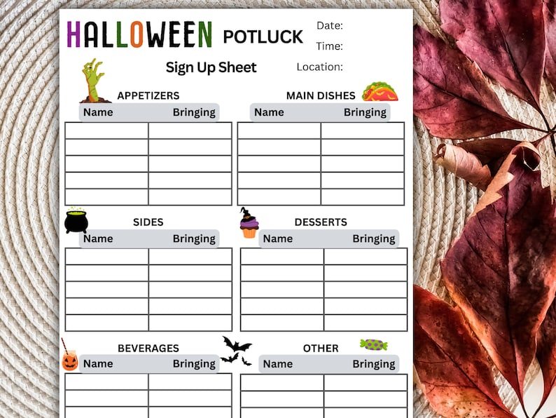 Halloween Potluck Sign up Sheet: Printable Party Food List (PDF ...