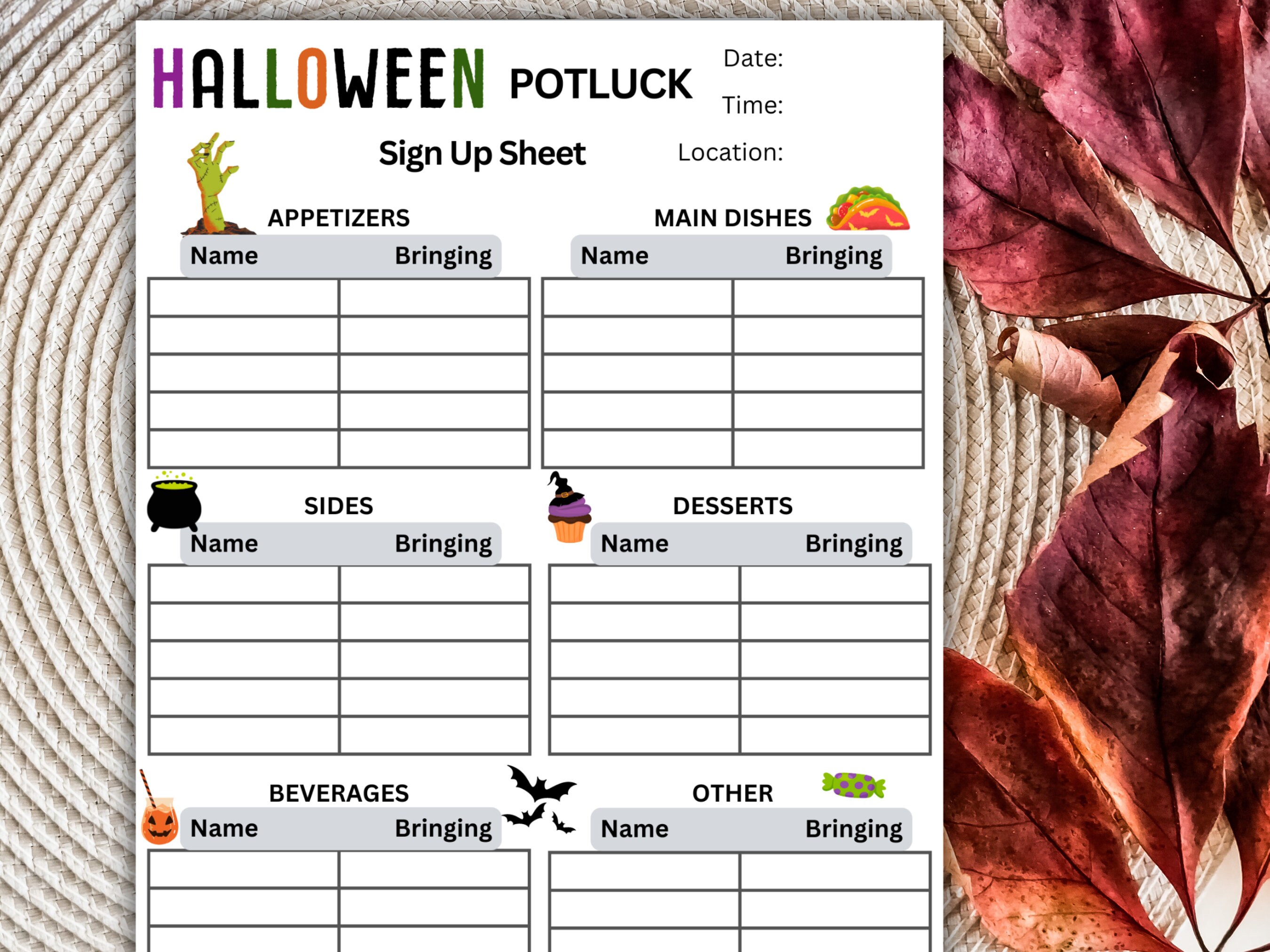 Halloween Potluck Sign up Sheet: Printable Party Food List (PDF ...