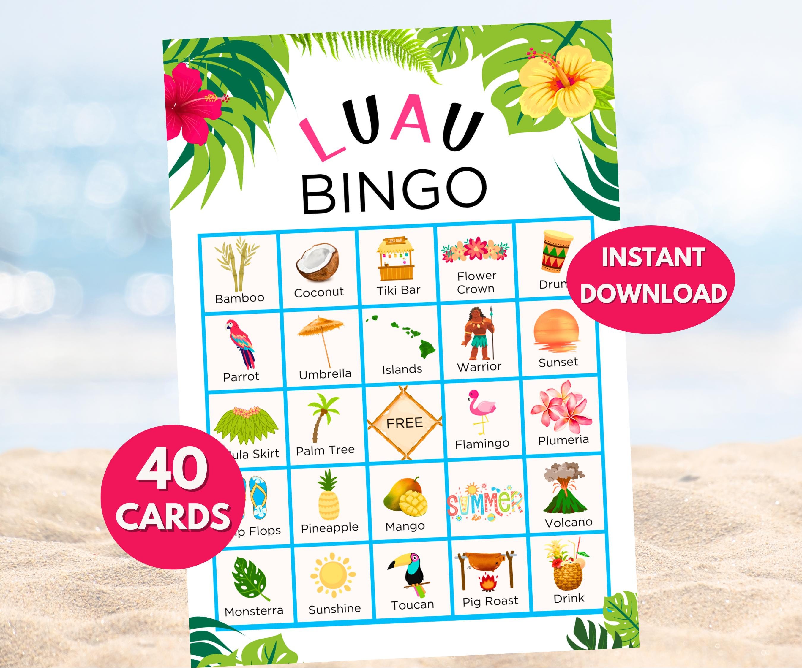 Hawaiian Birthday Party, Luau Bingo, Aloha Bingo, Hawaiian Bingo Game ...