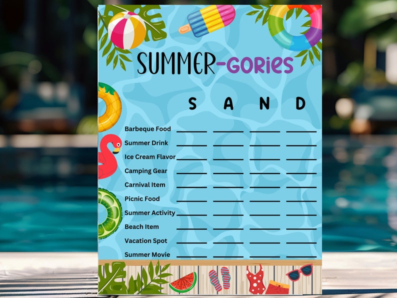 Summer Scattergories Game, Summer Party Games, Summer Activities for ...