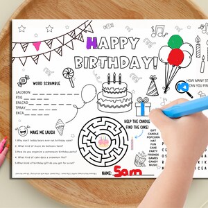 Birthday Coloring Placemat: Kids Party Activity Page (PDF) - Etsy