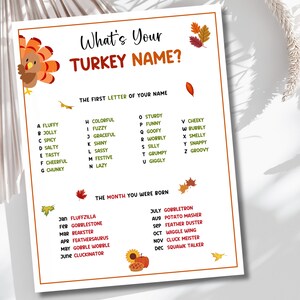 Thanksgiving Turkey Name Game, Printable Party Activity (PDF) - Etsy