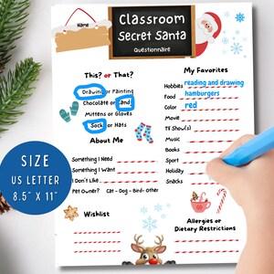 Secret Santa Printable for Kids, Classroom Secret Santa, Kids Wish List ...
