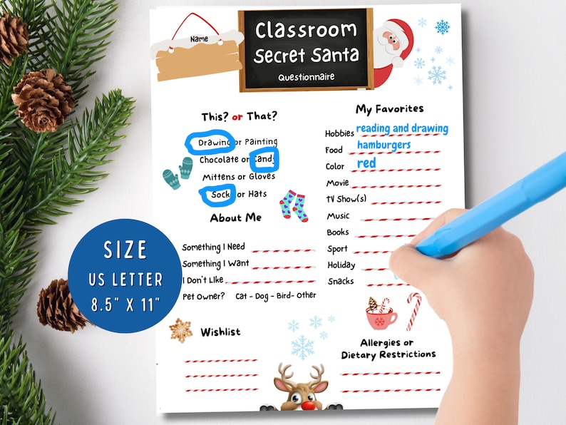 Secret Santa Printable for Kids, Classroom Secret Santa, Kids Wish List ...