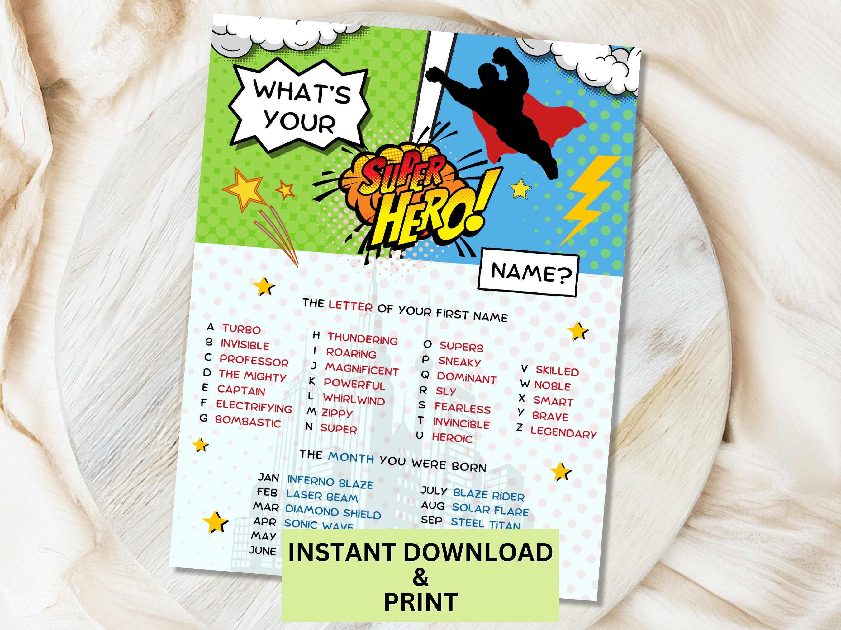 Superhero Name Game: Printable Birthday Party Activity (PDF Download - Etsy