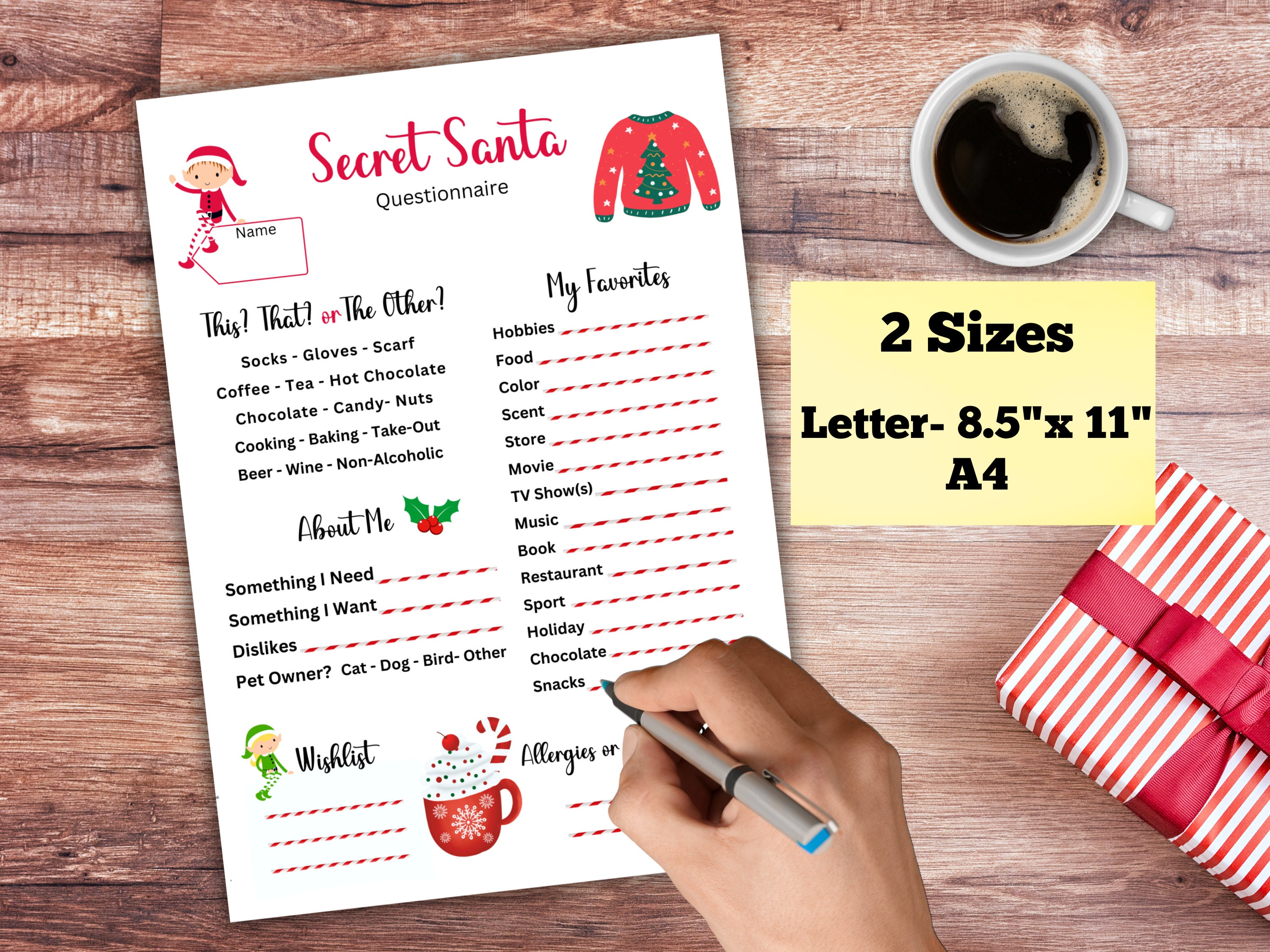 Printable Secret Santa Questionnaire: Gift Exchange Wish List (PDF) - Etsy