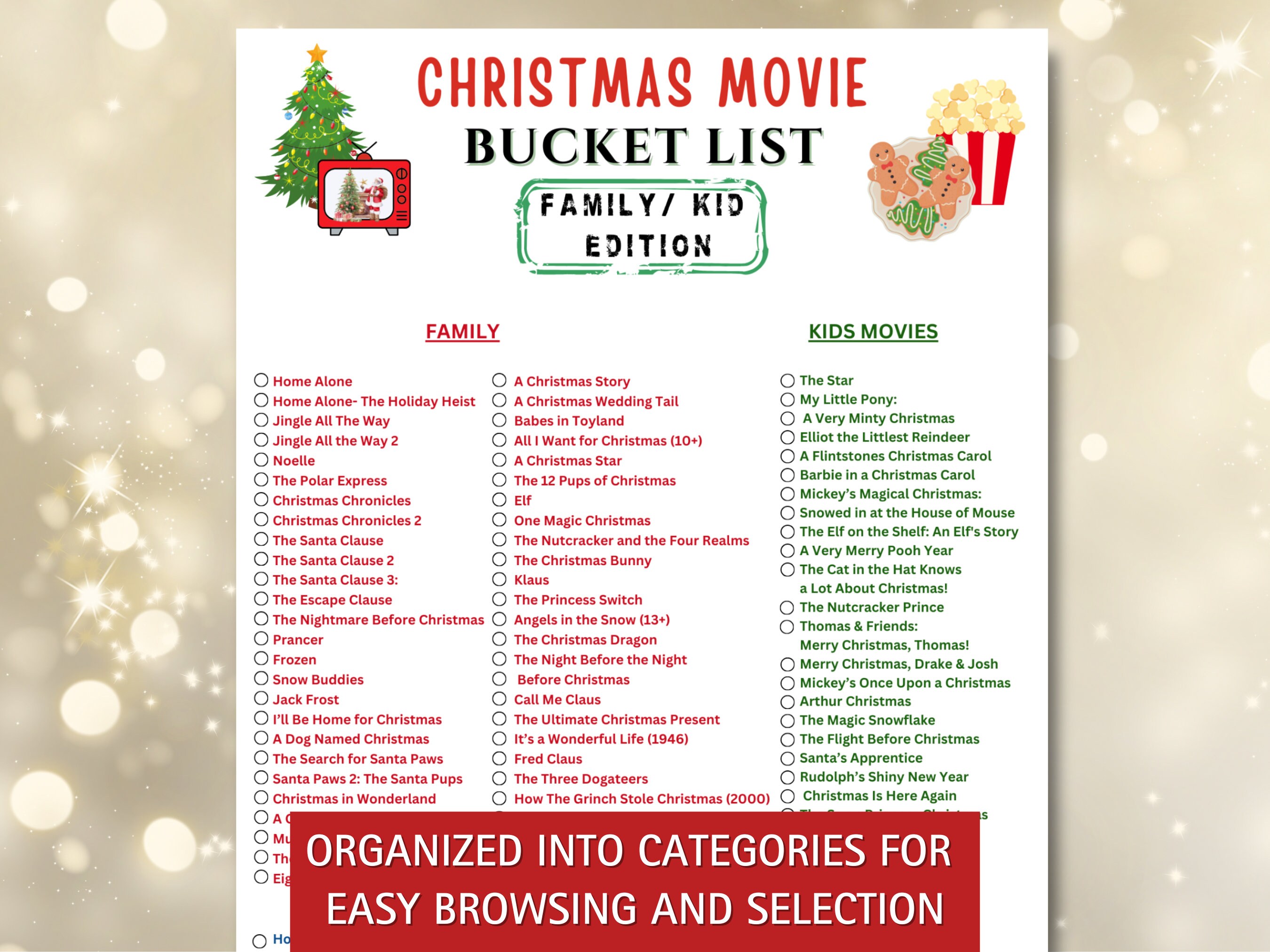 Christmas Movie Bucket List: Family Holiday Checklist (PDF Download) - Etsy