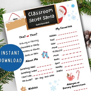 Secret Santa Printable for Kids, Classroom Secret Santa, Kids Wish List ...