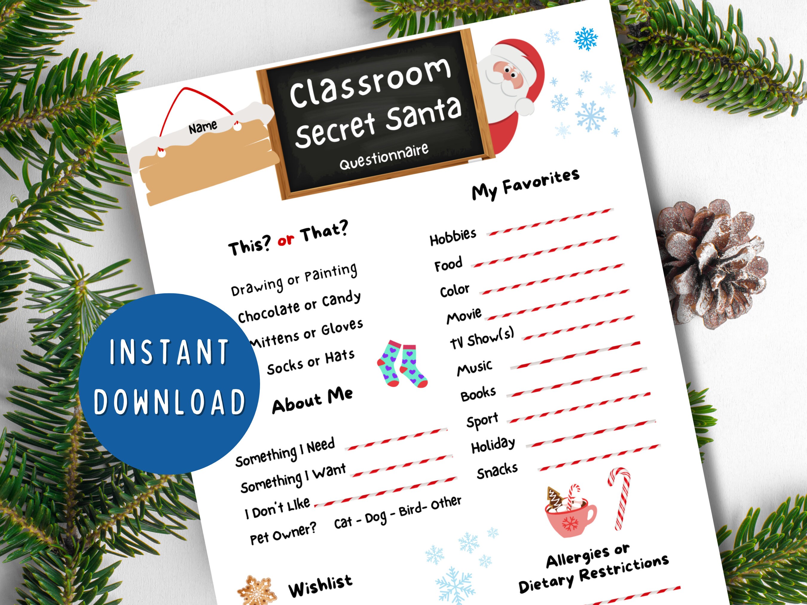 Secret Santa Printable for Kids, Classroom Secret Santa, Kids Wish List ...