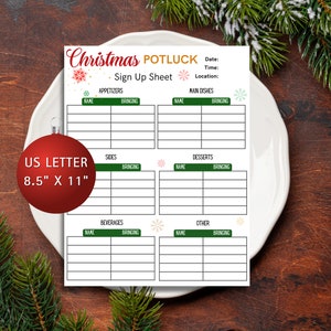 Christmas Potluck Sign-up Sheet: Holiday Party List (PDF Download) - Etsy