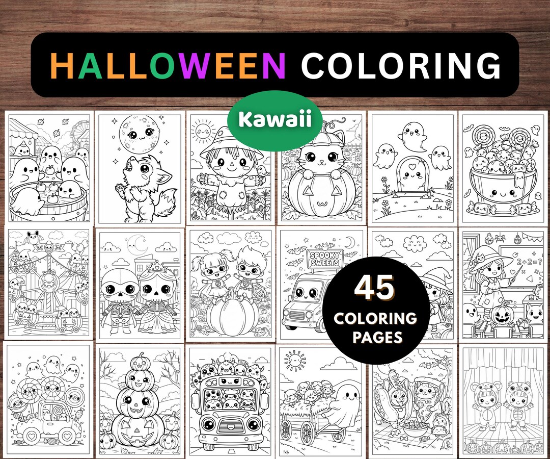 Kawaii Halloween Coloring Pages: 45 Fun Ghost Coloring Sheets (PDF) - Etsy