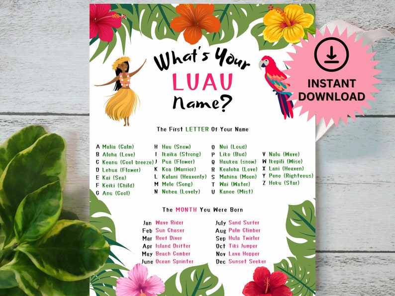 Luau Party Game: Hawaiian Name Tag Activity (digital Download) - Etsy