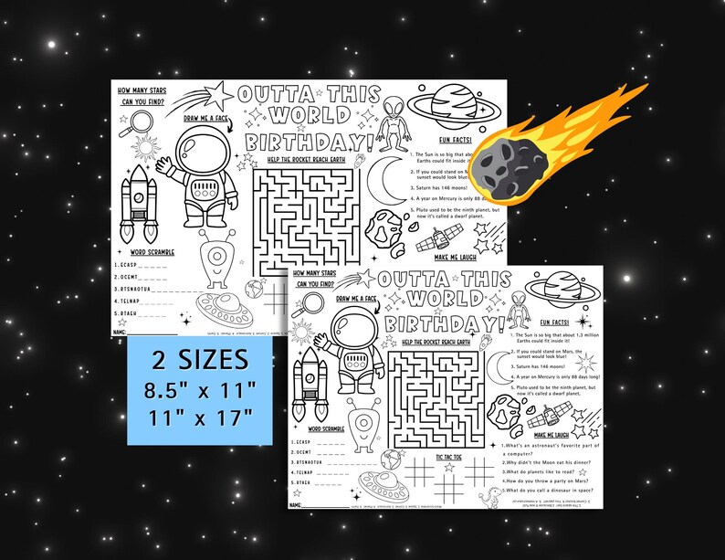 Space Birthday Coloring Placemat Activity: Printable Game (PDF Download ...