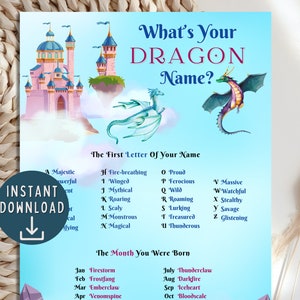 What's Your Dragon Name, Dragon Birthday Activity, Dragon Themed Party ...