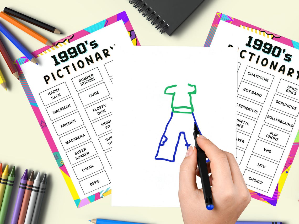1990s Pictionary, Adult Party Games, 90s Theme Party, Retro Birthday ...