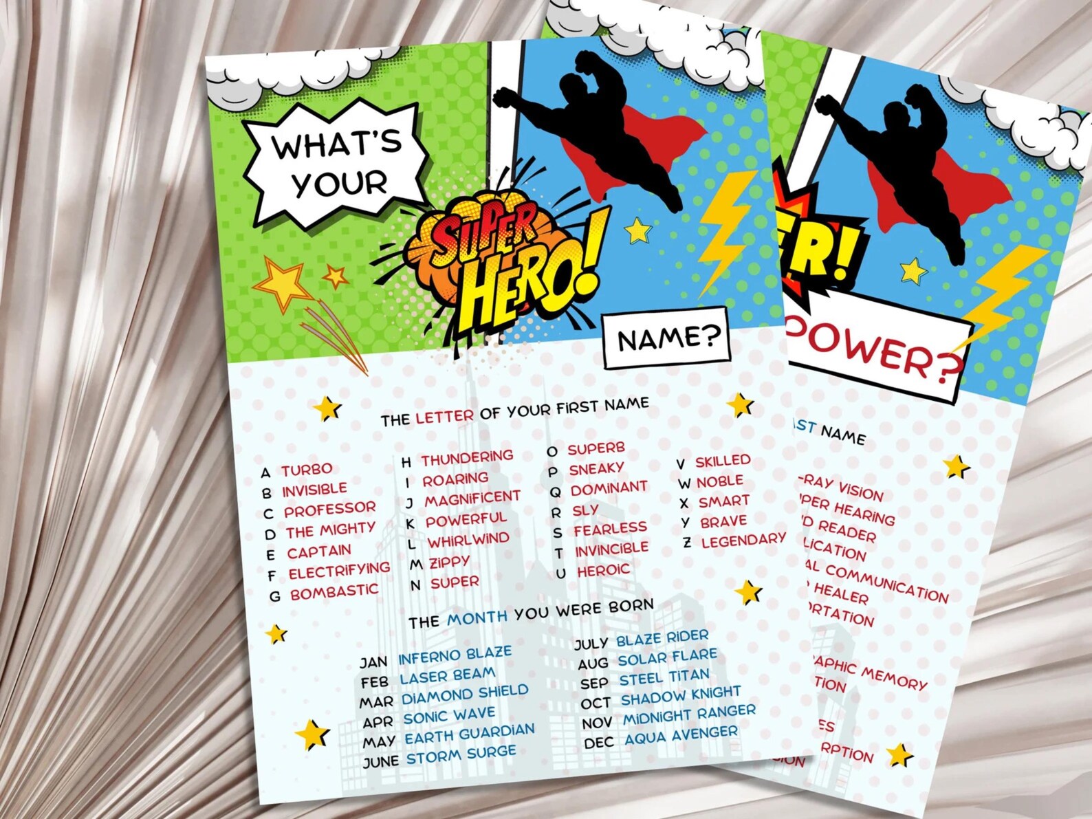 Superhero Name Game: Printable Birthday Party Activity (PDF Download - Etsy