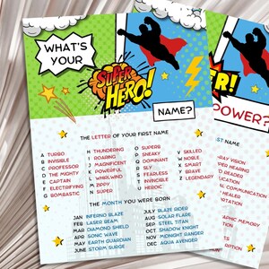 Superhero Name Game: Printable Birthday Party Activity (PDF Download - Etsy
