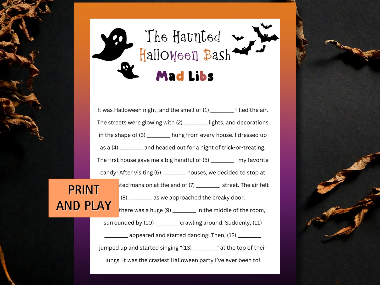 Printable Halloween Mad Libs Game: Kids & Adults Party Activity (PDF ...