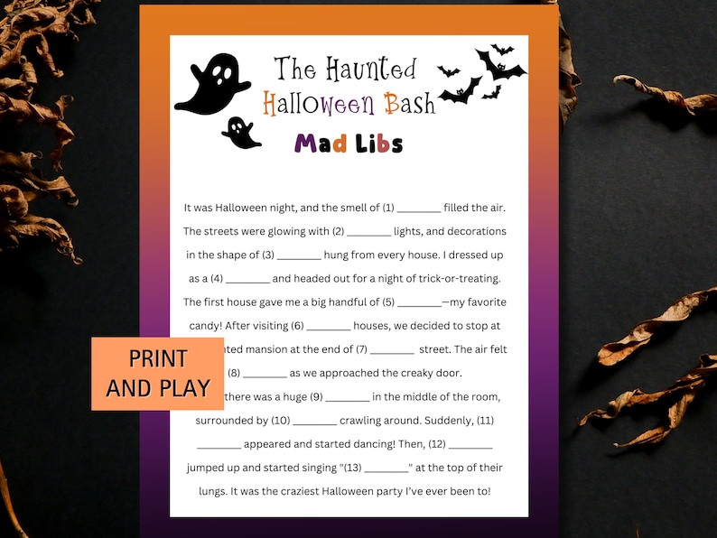 Printable Halloween Mad Libs Game: Kids & Adults Party Activity (PDF ...