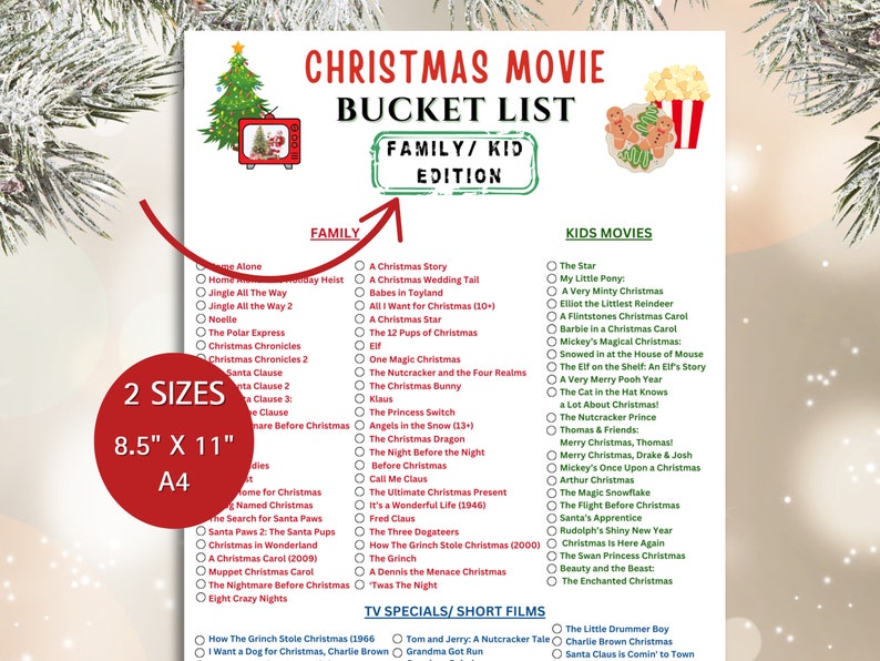 Christmas Movie Bucket List: Family Holiday Checklist (PDF Download) - Etsy