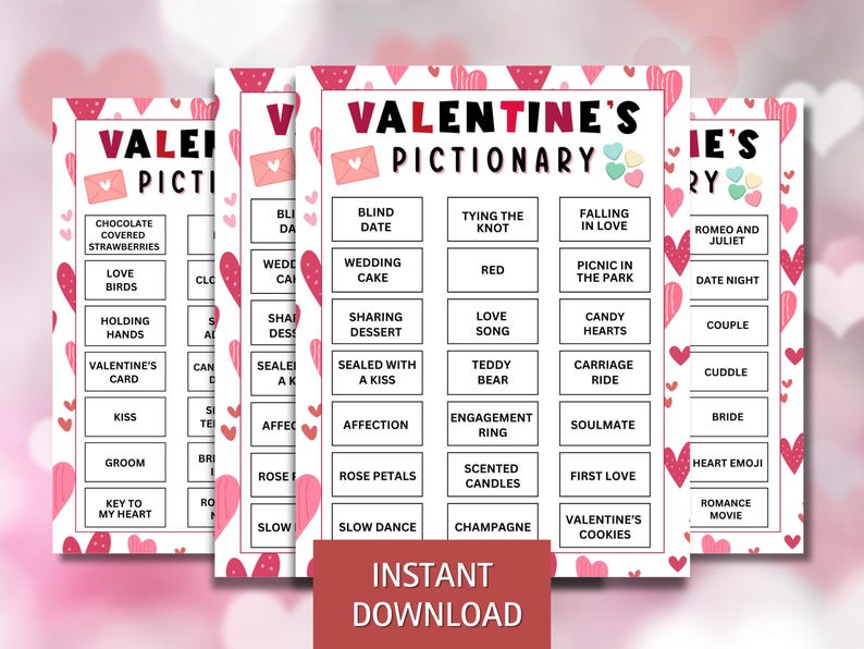Valentine's Day Pictionary Game: Printable Classroom Activity (PDF ...