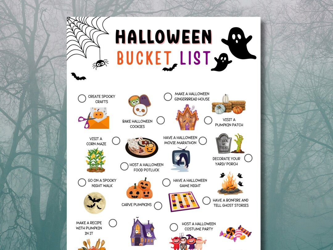 Halloween Bucket List, October Activities, Fall Activity Checklist (PDF ...