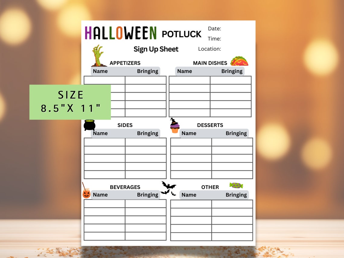 Halloween Potluck Sign up Sheet, Halloween Party Food List, Sign up ...