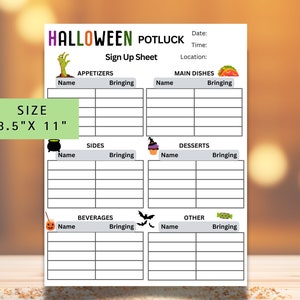 Halloween Potluck Sign up Sheet: Printable Party Food List (PDF ...