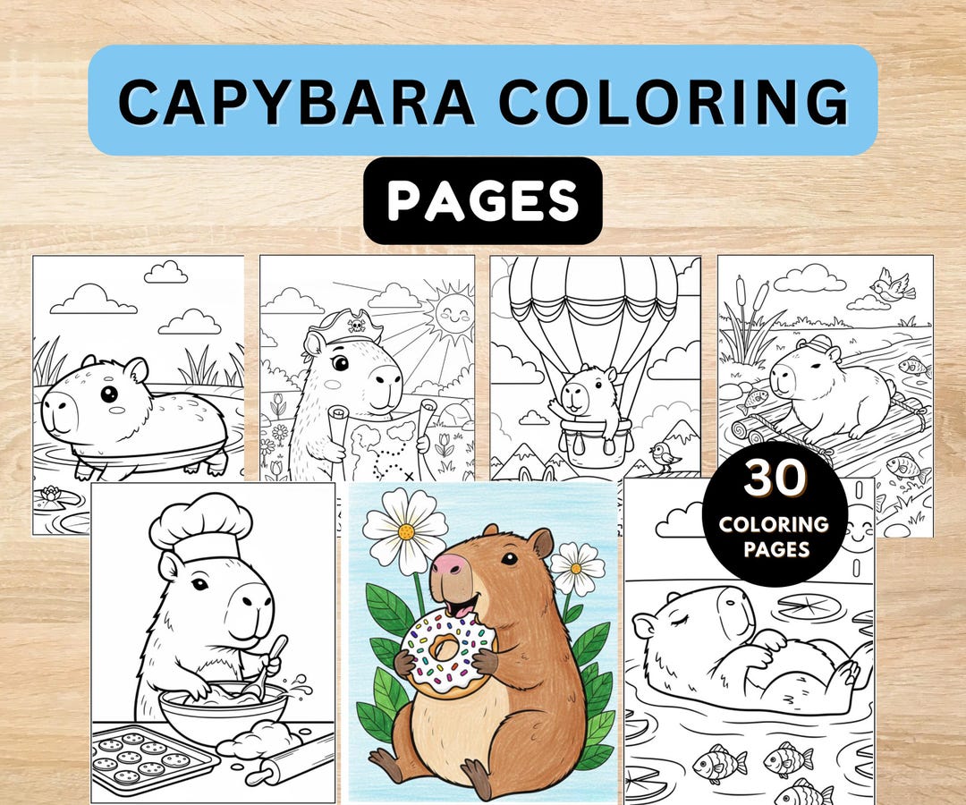 Capybara Coloring Pages, Animal Coloring Pages, 30 Coloring Sheets (PDF ...