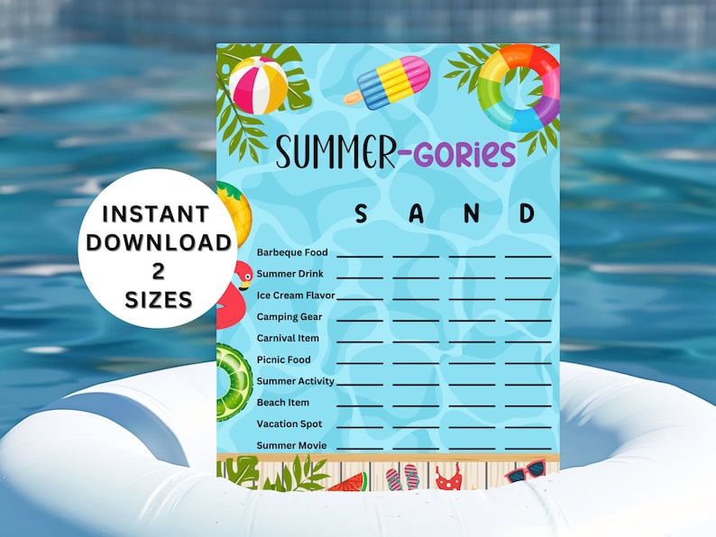 Summer Scattergories Game, Summer Party Games, Summer Activities for ...