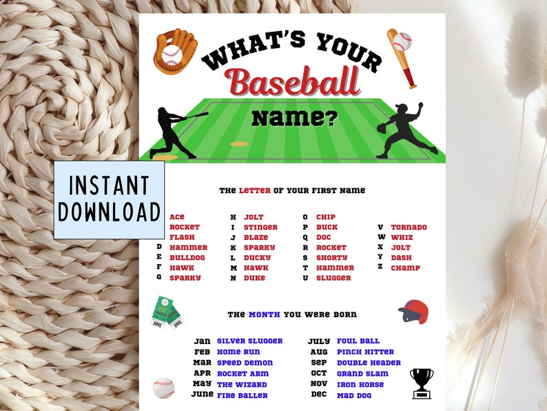 Baseball Name Game: Printable Birthday Party Activity (PDF Download - Etsy