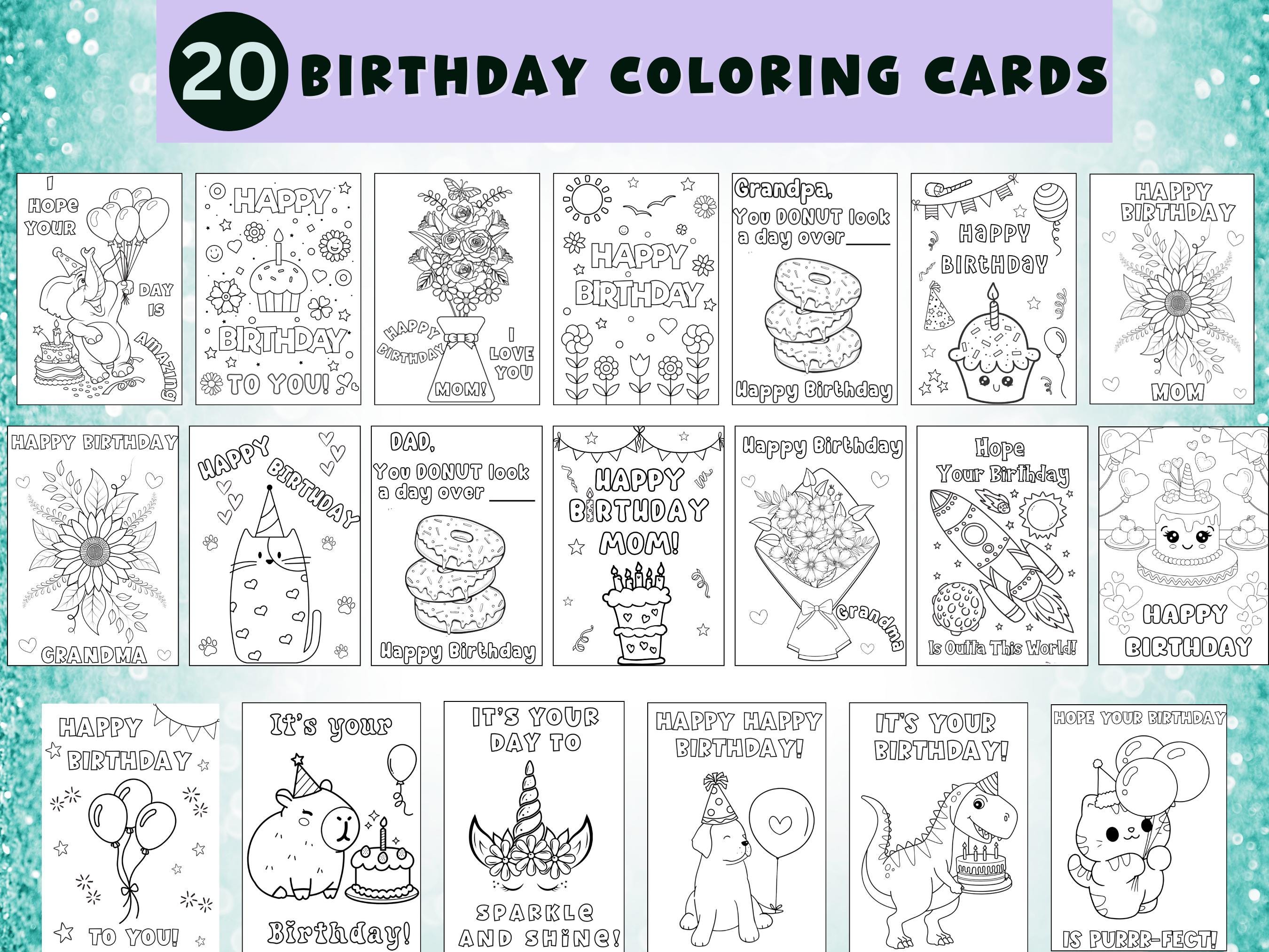 Happy Birthday Coloring Card Set: DIY Printable Cards (PDF) - Etsy