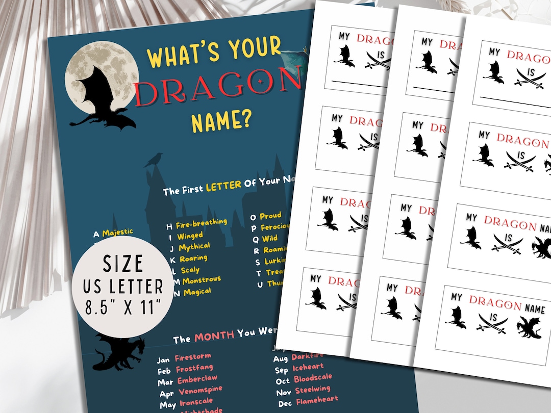 Dragon Name Game: Kids Birthday Party Activity PDF Download - Etsy