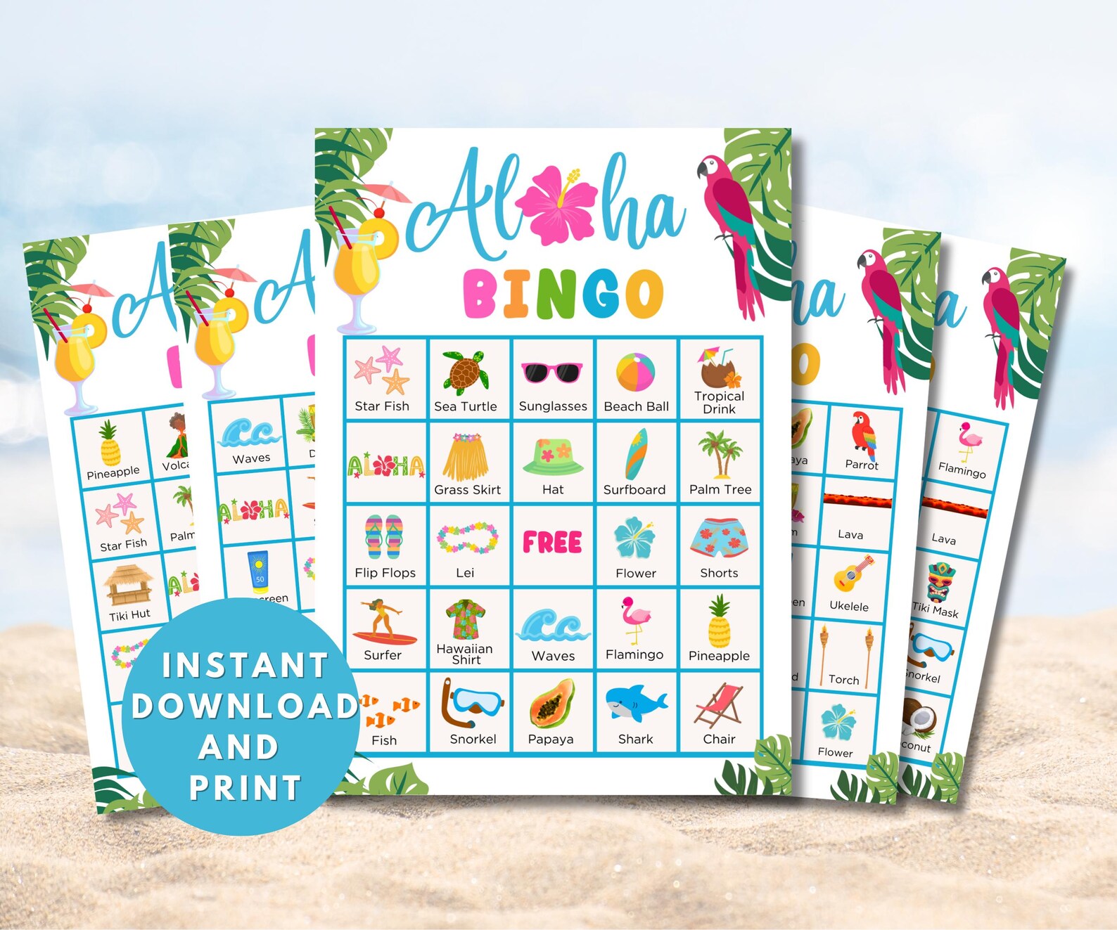 Aloha Party Bingo, Hawaiian Bingo, Tropical Theme Birthday, Hawaii ...