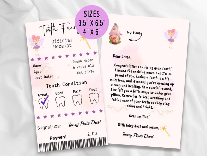 TOOTH Fairy Letter, Lost Tooth Receipt, Tooth Fairy Money, Tooth Fairy ...
