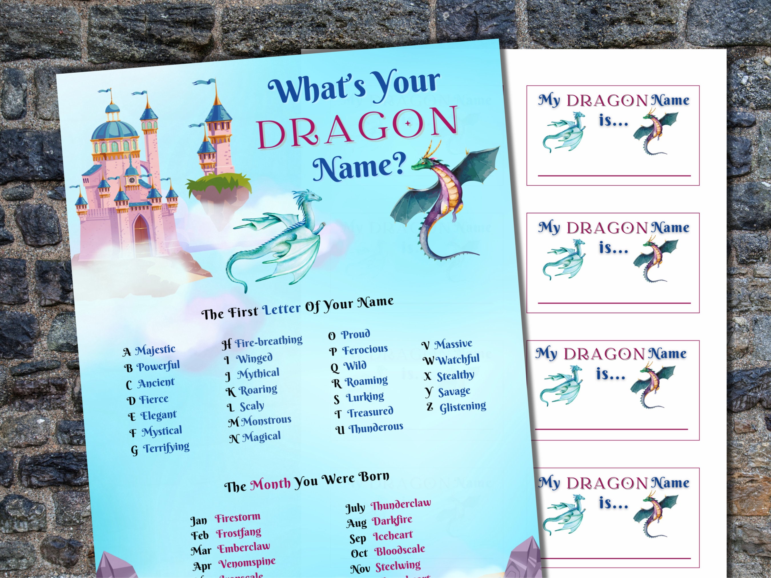 What's Your Dragon Name, Dragon Birthday Activity, Dragon Themed Party ...