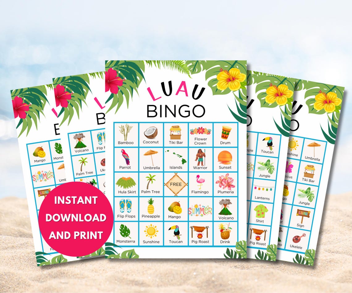 Hawaiian Birthday Party, Luau Bingo, Aloha Bingo, Hawaiian Bingo Game ...