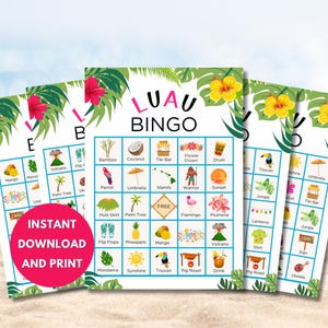 Hawaiian Birthday Party, Luau Bingo, Aloha Bingo, Hawaiian Bingo Game ...
