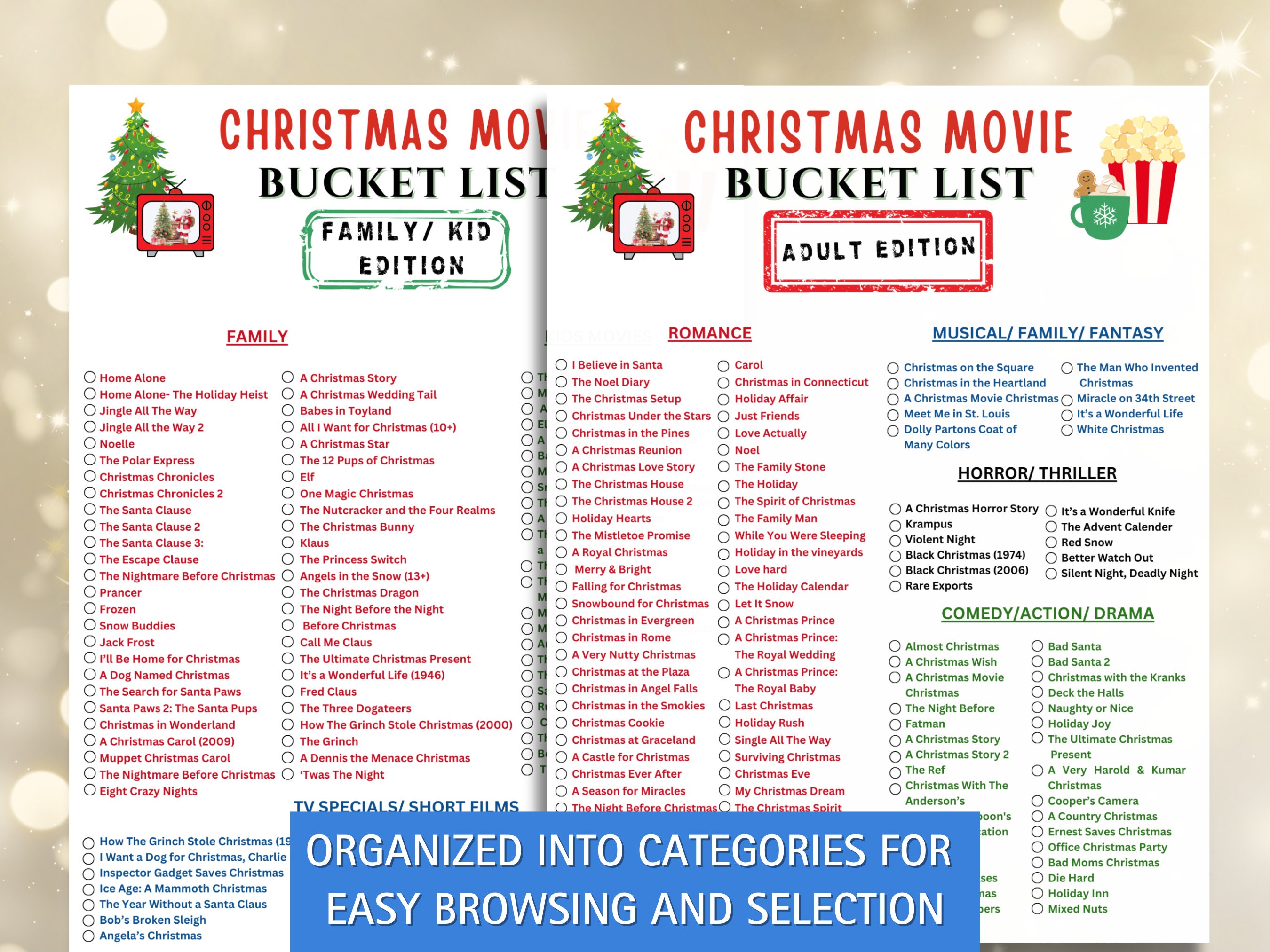 Christmas Movie Bucket List Bundle: Family Holiday Films Checklist (PDF ...
