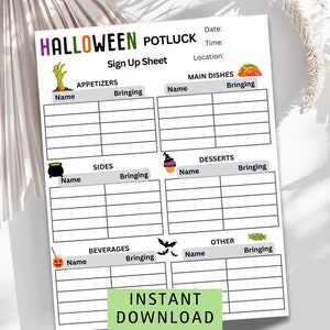 Halloween Potluck Sign up Sheet, Halloween Party Food List, Sign up ...
