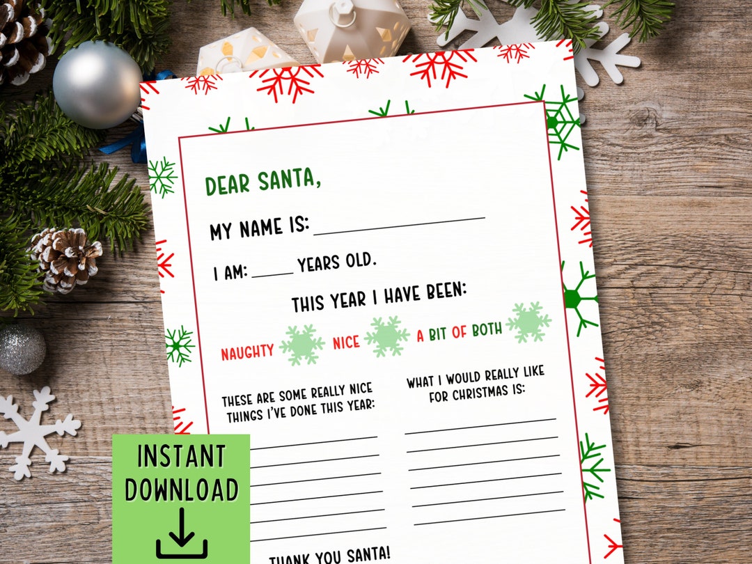 Printable Letter to Santa Wish List: Kid's Christmas Activity (PDF) - Etsy